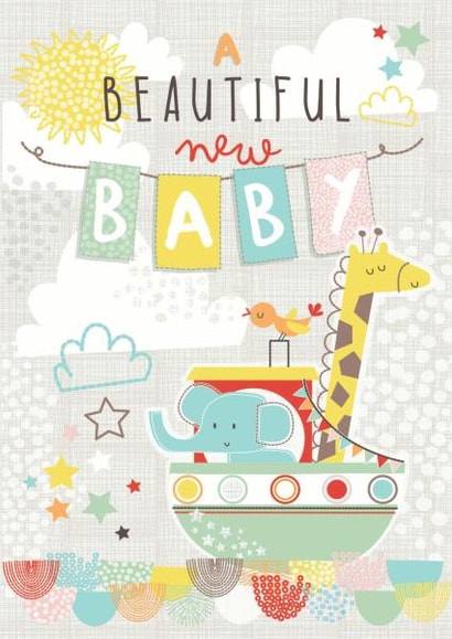 Cute/contemporary New Baby card, featuring a beautiful juvenile design ...