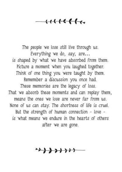 The people we lose live through us sympathy card | thortful