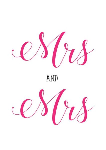 Mrs and Mrs - Simple pink typography wedding card | thortful