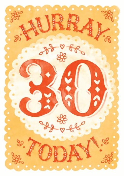 Classic 30th Birthday Card - Flowers - Hurray 30 Today! | thortful