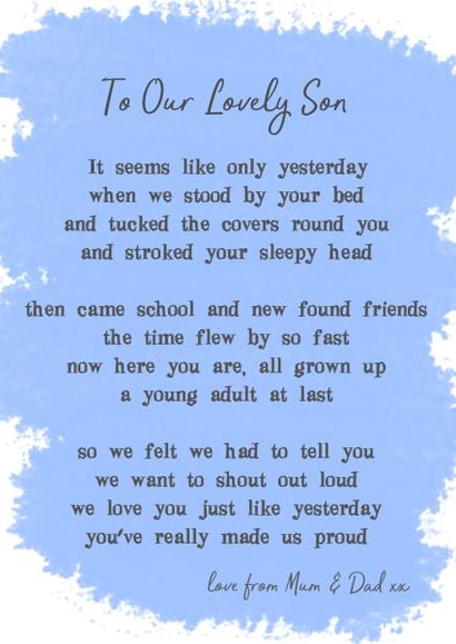 A letter to our lovely son card | thortful