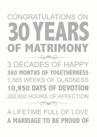 Cute Poem Anniversary Card - 30 Years - Congratulations On 30 Years Of ...