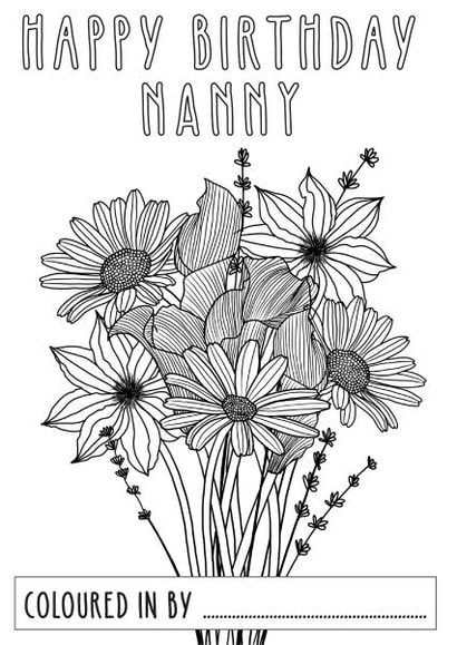 Floral Happy Birthday Nanny Colouring Card | thortful
