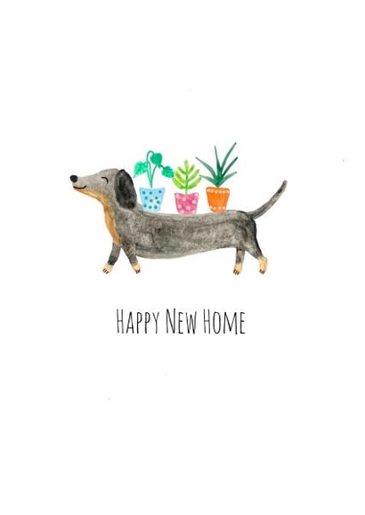 Cute Dachshund New Home Card - House Plants - Dog - Happy New Home ...