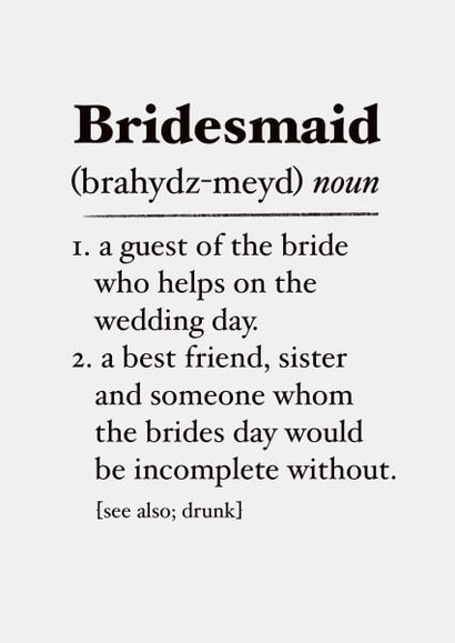 Bridesmaid definition - wedding day | thortful