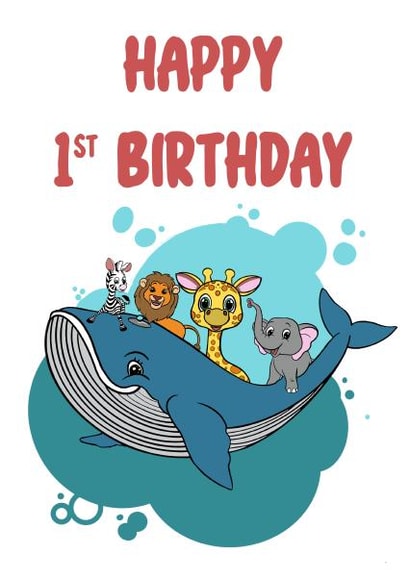 Cute animal 1st birthday card | thortful
