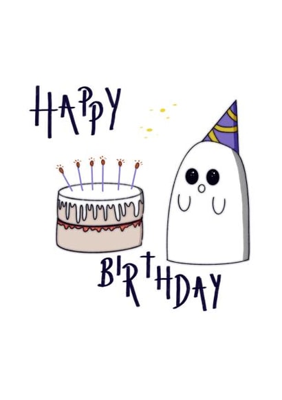 Surprised Ghost Birthday Cake Card | thortful