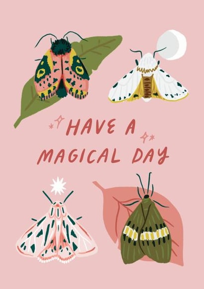 Magical Pink Moths Birthday Card | thortful