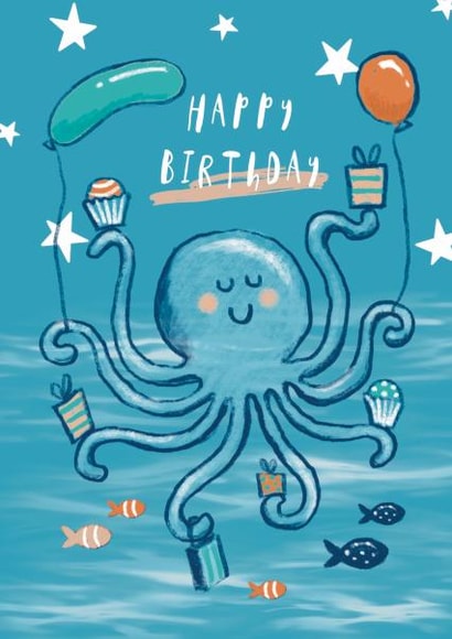 Cute Octopus and Presents Birthday Card | thortful