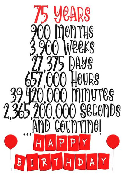 Celebrate a 75th birthday in months/weeks/days/hours/minutes & seconds ...