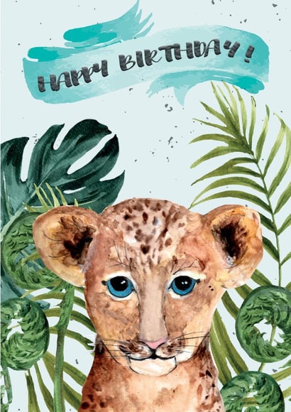 Children's birthday greeting card for a cute lion cub. | thortful