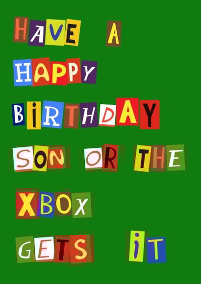 Xbox Ransom Note Birthday Card for Son | thortful