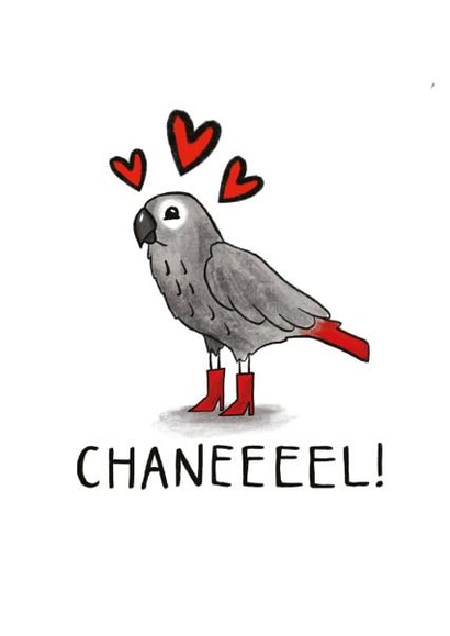 Chanel African Grey Parrot Valentines Anniversary Card | thortful