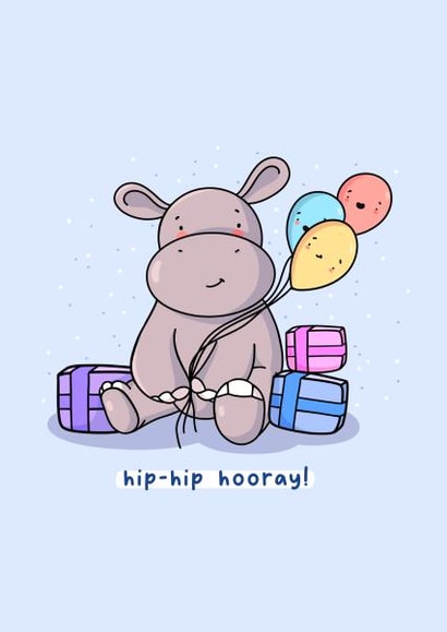 Hip-hip hooray - cute hippo birthday card | thortful