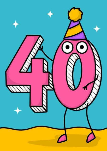 Cute cartoon 40 ‘shock!’ 40th birthday card for the young at heart ...
