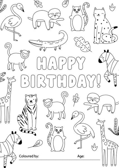 Birthday Colouring-in Animals Card | thortful