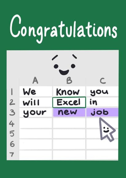 Funny cute new job card - Excel - Congratulations | thortful