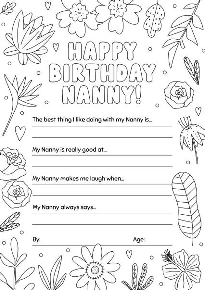 Birthday Colouring-in Flowers Card for Nanny 1001 | thortful