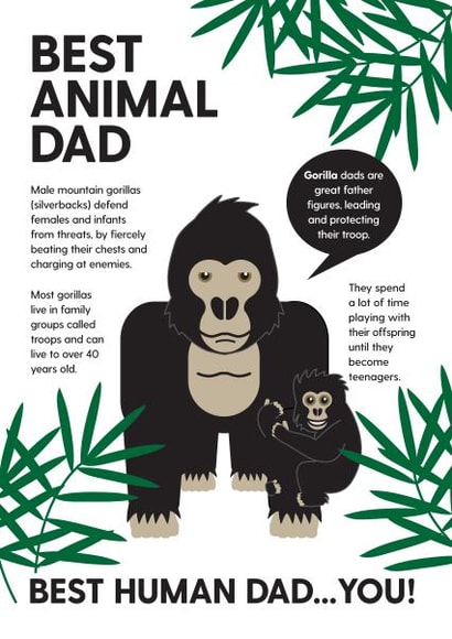 Cute Animal Gorilla Fact Card for Dad - Best Human Dad... You! | thortful
