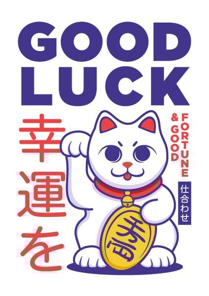 Cool Good Luck Card - Lucky Japanese Cat | thortful