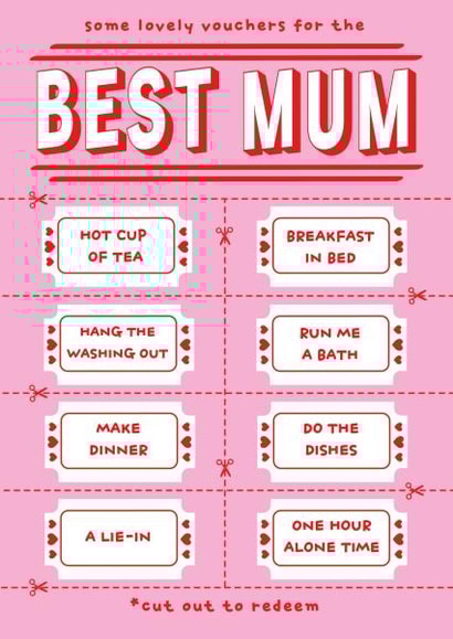Best Mum Voucher Card - Mothers Day - Birthday - Cute Thoughtful Card ...