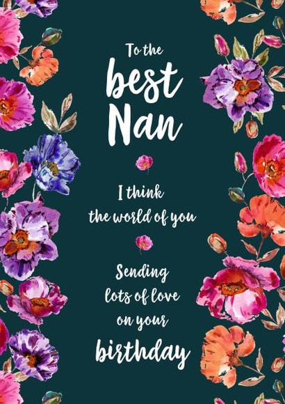 Best Nan birthday card - I think the world of you - with floral border ...