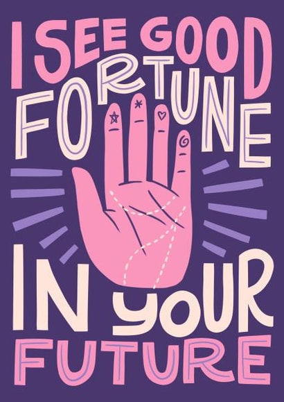 Pink & Purple Good Luck Card, Palm Reader Fortune Teller Manifesting ...