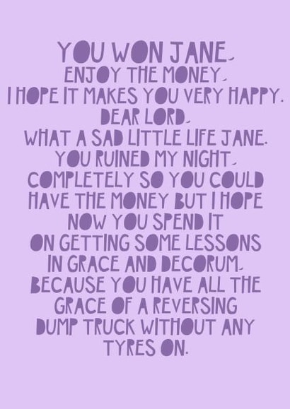 Funny come dine with me card - You Won Jane - Pop Culture Meme | thortful