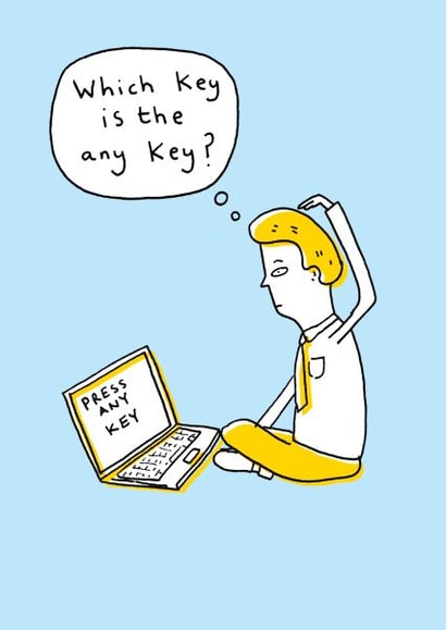 Funny Any Key Joke Card - Computers - Working From Home - Hand-Drawn ...