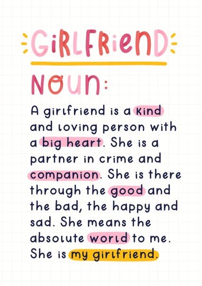 Heartfelt Valentine's Day Card - Girlfriend - Dictionary Definition ...