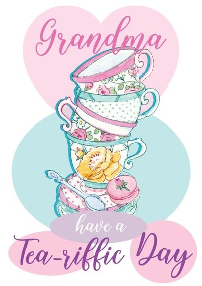 Grandma have a Tea-riffic Day Afternoon Tea card, pretty Vintage style ...