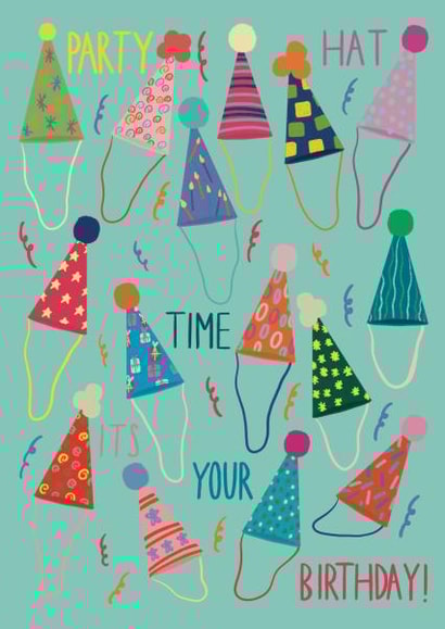 Birthday party hat card - fun cute illustrated bday card - any age ...