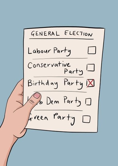 Funny Birthday Card - General Election Voting Form - Birthday Party ...