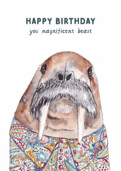 Cute Birthday Card - Walrus In Paisley Shirt - Magnificent Beast | thortful