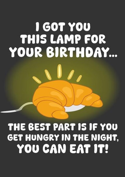 Funny Birthday Card - Temu - Croissant Lamp | thortful