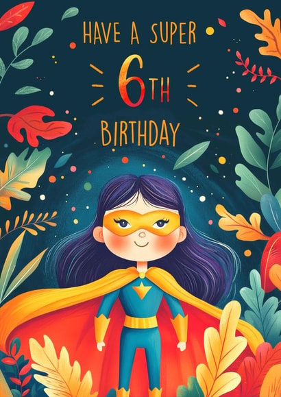 Cute 6th Birthday Card - For Her - Superhero | thortful