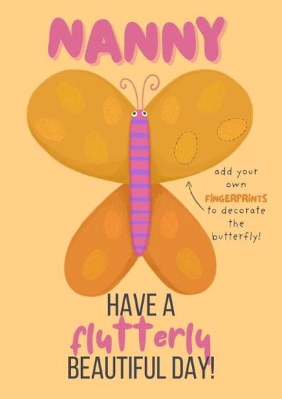Cute Birthday Card - For Nanny - Fingerprint Butterfly Decoration ...