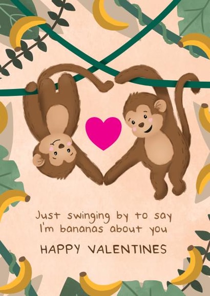 Cute Valentine's Day Card - Monkeys - Bananas About You | thortful