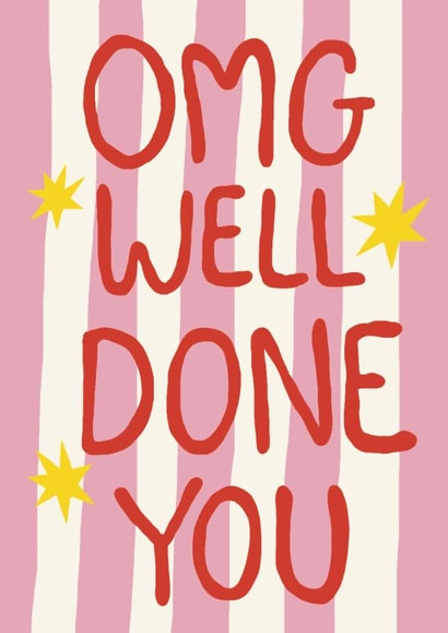 Classic Congratulations Card - Well Done You - Pink Stripe | thortful