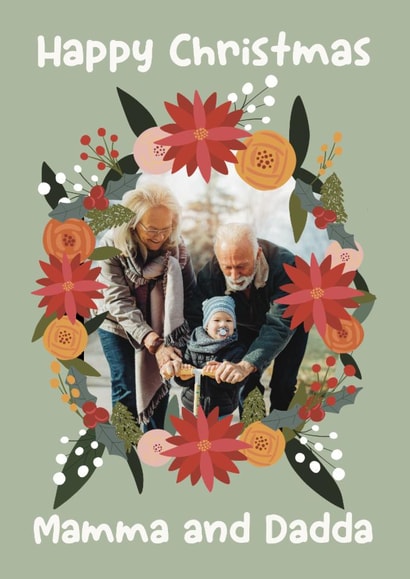 Classic Christmas Card - Mamma And Dadda - Floral Wreath | thortful