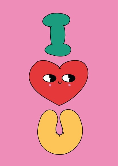 Cute Valentine's Day Card - I Heart U - Bubble Letters | thortful