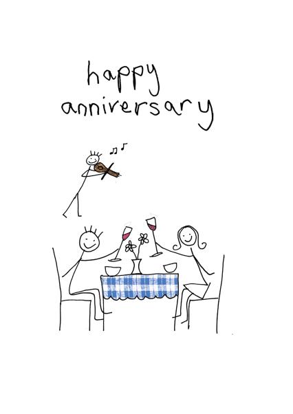 Cute Anniversary Card - Romantic Dinner - Stick Figures | thortful