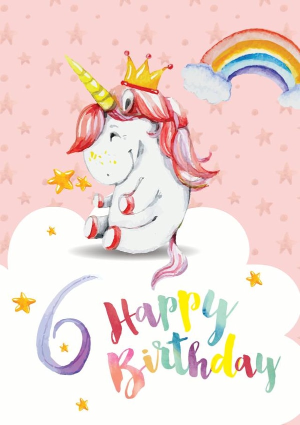 Unicorn princess 6th birthday card | thortful