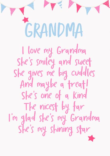 Cute Birthday Card - Grandma - Poem - I Love My Grandma She's Smiley ...