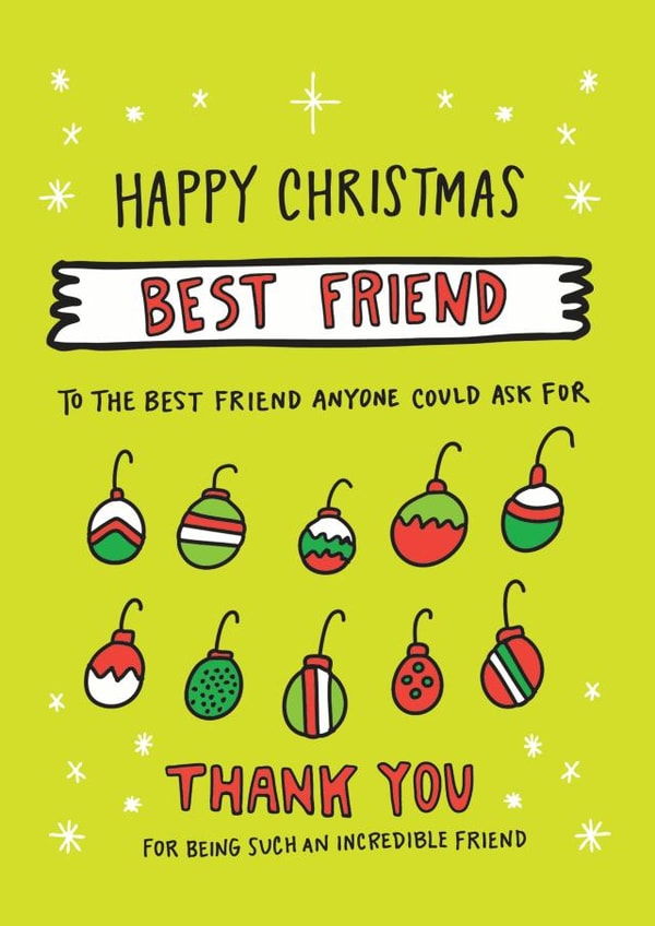 Happy Christmas Best Friend Baubles Card | thortful