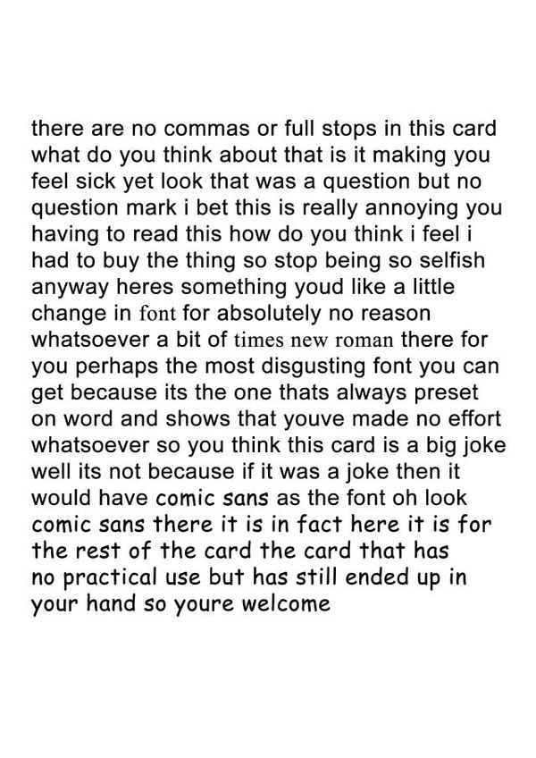 No commas or full stops card | thortful