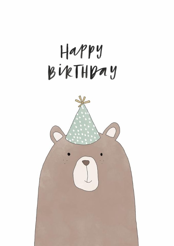 Cute Birthday Card Featuring an Adorable Bear Wearing a Birthday Hat ...