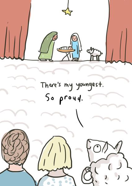 Funny nativity Christmas card - so proud - sheep illustration | thortful