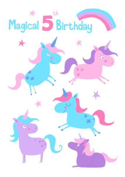 Children's Age 5 Unicorns Birthday Card | thortful