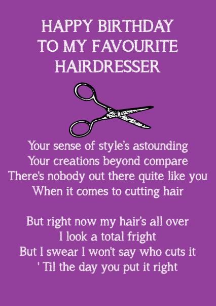 HAIRDRESSER poem Birthday Card 17921 | thortful